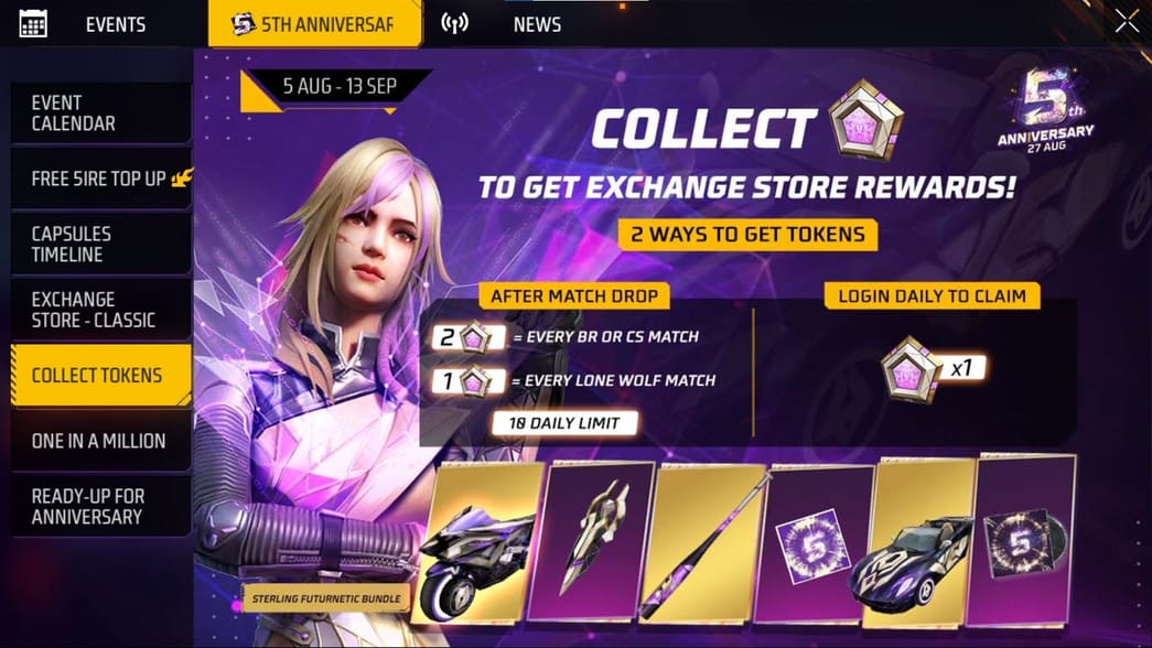 Free Fire 5th Anniversary Exchange Store: How to get Sterling ...