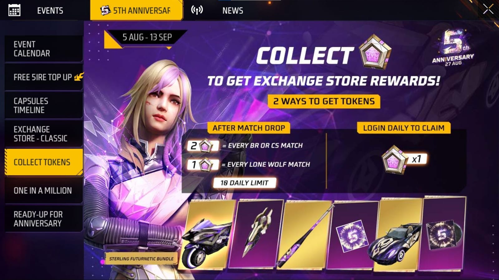 Free Fire 5th Anniversary Exchange Store: How to get Sterling ...