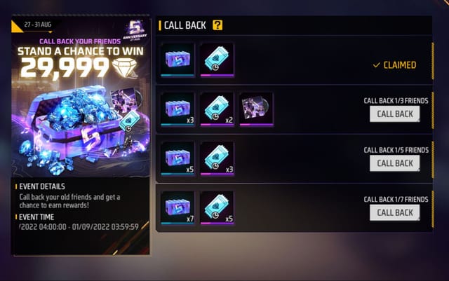 Free Fire MAX Callback event guide: How to participate and get free rewards