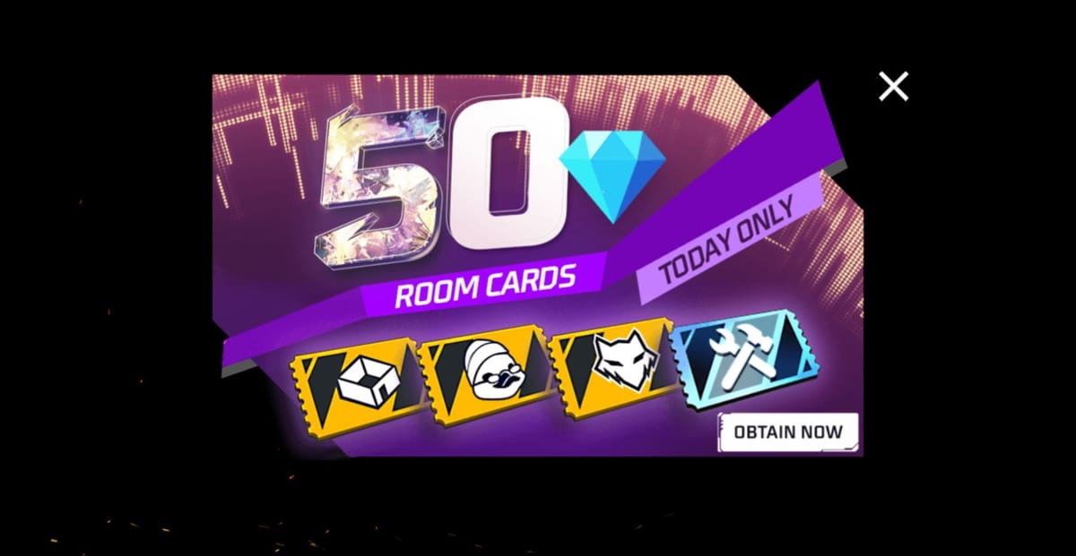 How to get room cards for 50% in Free Fire MAX today