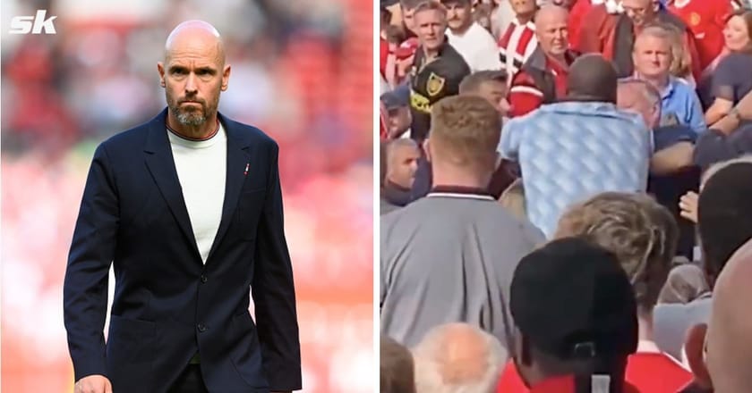 Manchester United fans fight against each other at Old Trafford during ...