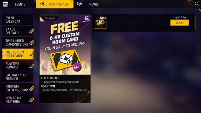 Get free custom room card in Free Fire MAX today