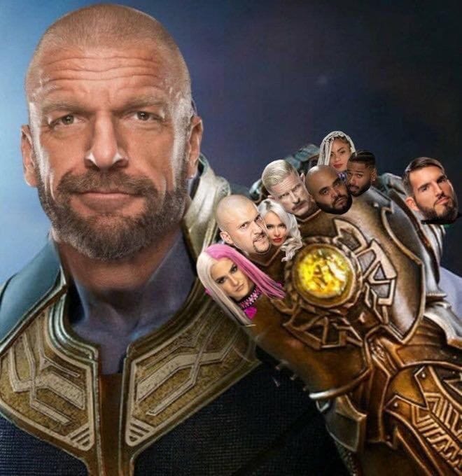 Triple H infinity gauntlet meme reaction Twitter
