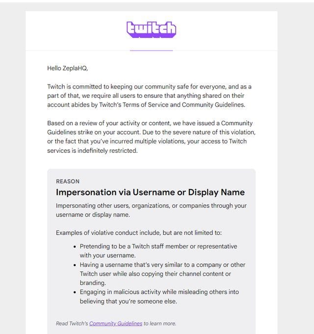 ZeplaHQ unbanned on Twitch shortly after bizarre suspension