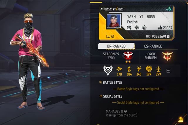 Boss Official’s Free Fire MAX ID, stats, rank, guild, YouTube income ...