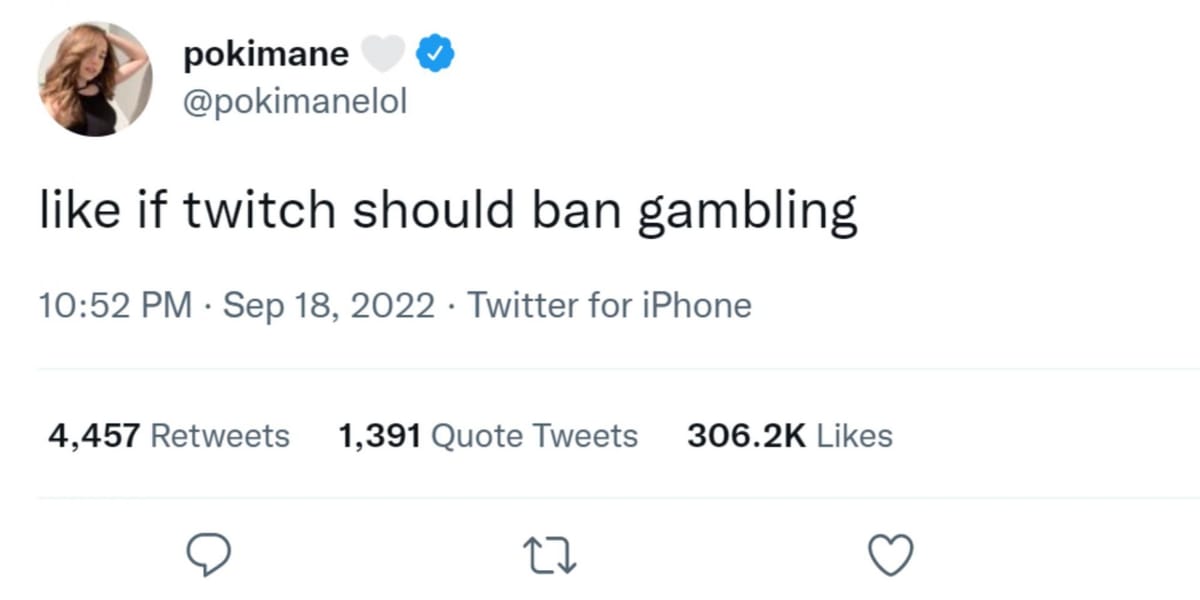“Twitch should ban gambling” - Pokimane calls out Twitch to ban ...