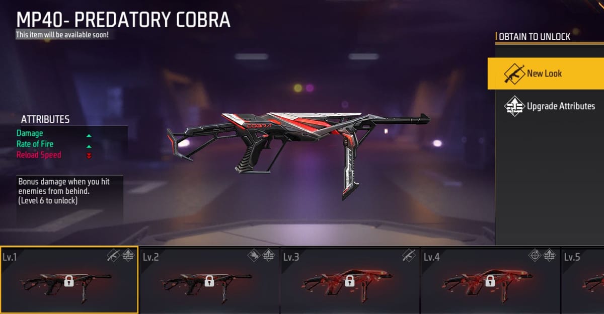 How to get rare Predatory Cobra MP40 in Free Fire MAX this week