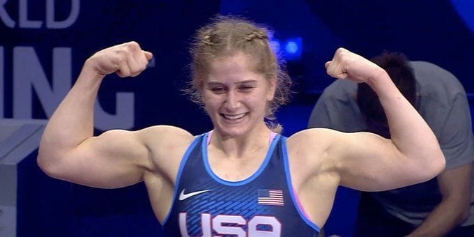 US teenage wrestler Amit Elor celebrated her victory in style at the ...