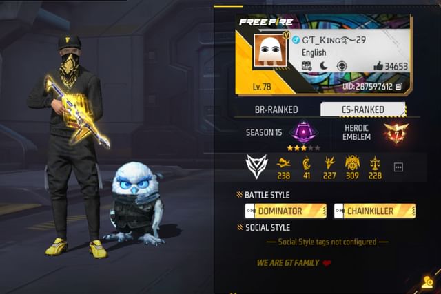 GT King’s Free Fire MAX ID, stats, K/D ratio, headshots, rank, YouTube ...