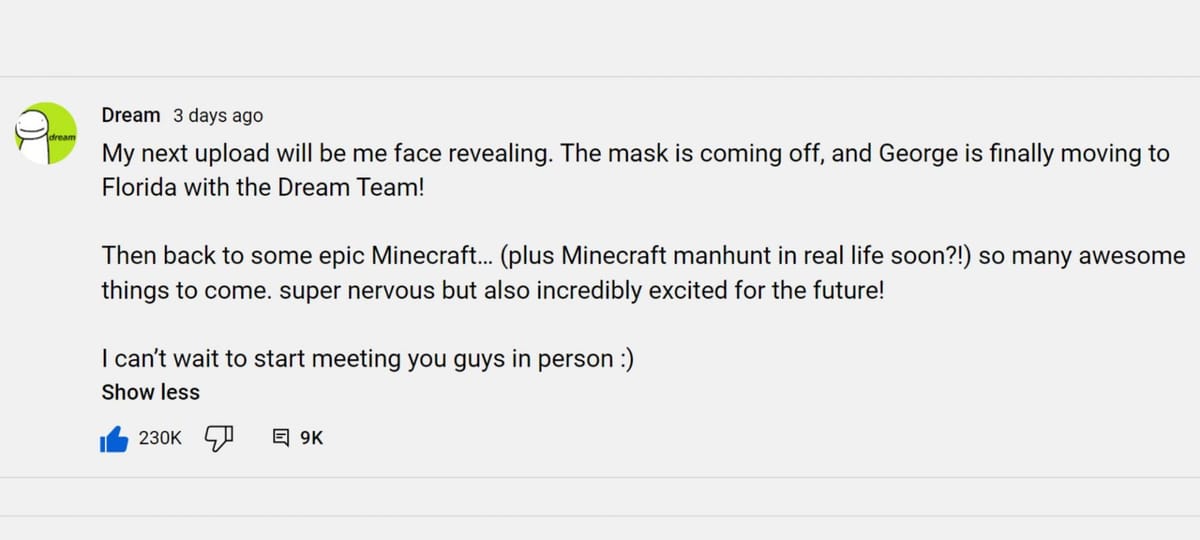 "The mask is coming off" - Minecraft fame Dream teases much-awaited ...