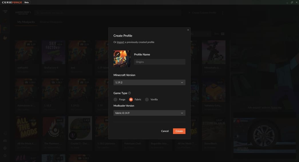 Minecraft 1.19 how to install the Origins mod