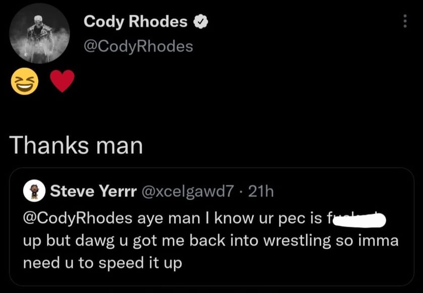 WWE's Cody Rhodes reply to a fan about his return