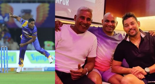"With the Master Blaster and the Scoop-Master"- Chaminda Vaas poses with Jayasuriya and Dilshan ...