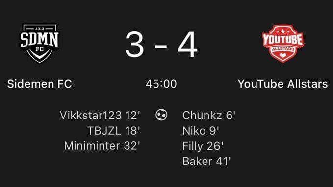 Sidemen FC beat YouTube All-Stars 8-7 as 2.4 million people tune in to watch the Sidemen Charity ...