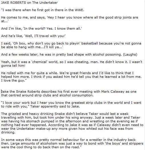 Jake Roberts on Undertaker defending him in WWE