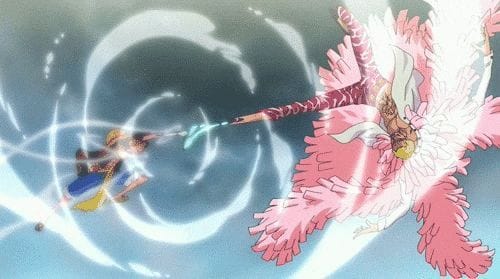 In what episode does Luffy fight Doflamingo?