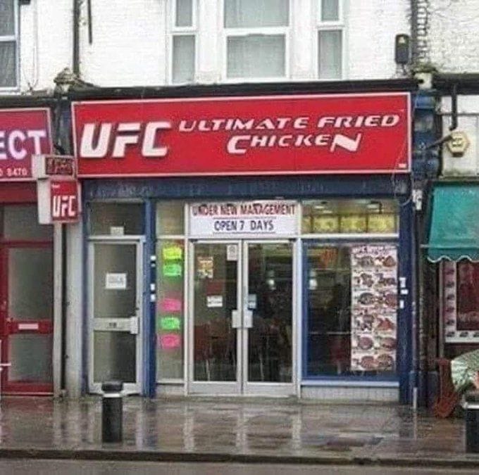 Fans crack jokes at picture of fried chicken shop named 'UFC'