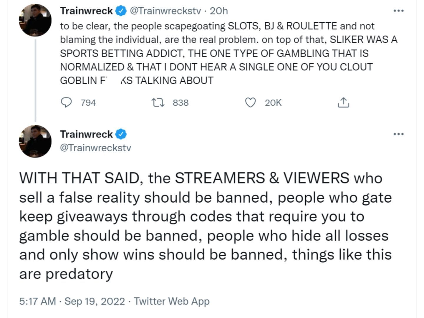 Trainwreck slams Twitch gambling ban demands following ItsSliker ...