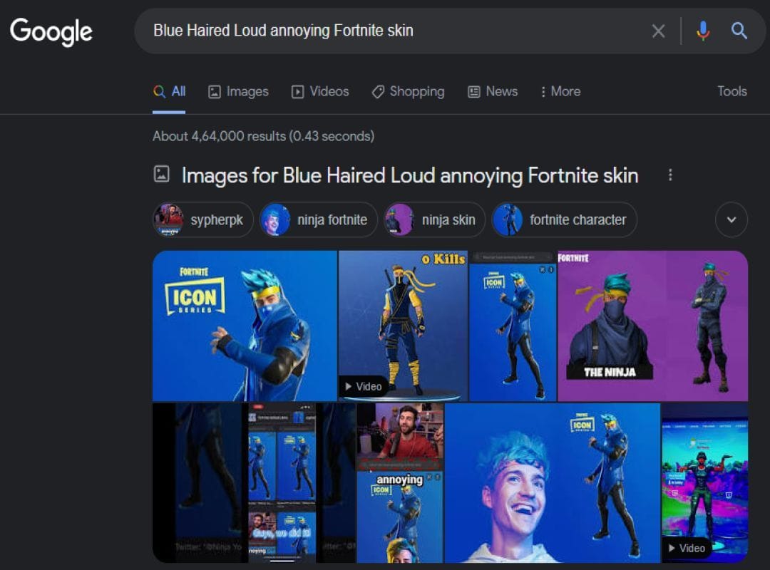 Ninja is now the 'Blue Haired Loud annoying Fortnite skin,' and Google ...