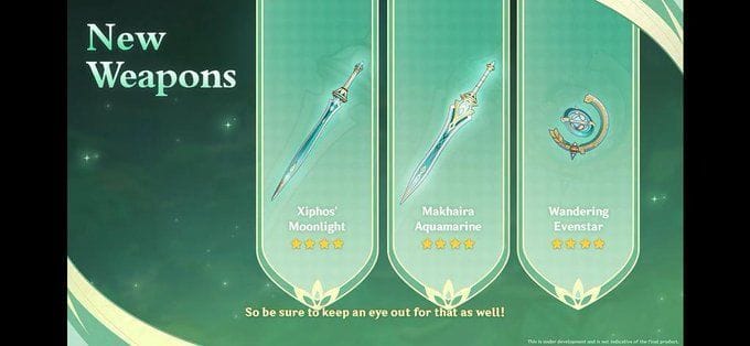 Genshin Impact 3.1 weapons: New 4-star Sword, Claymore, and Catalyst stats