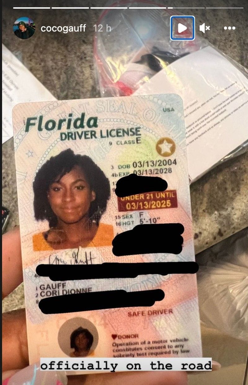"Officially on the road"- Coco Gauff shows off driving license
