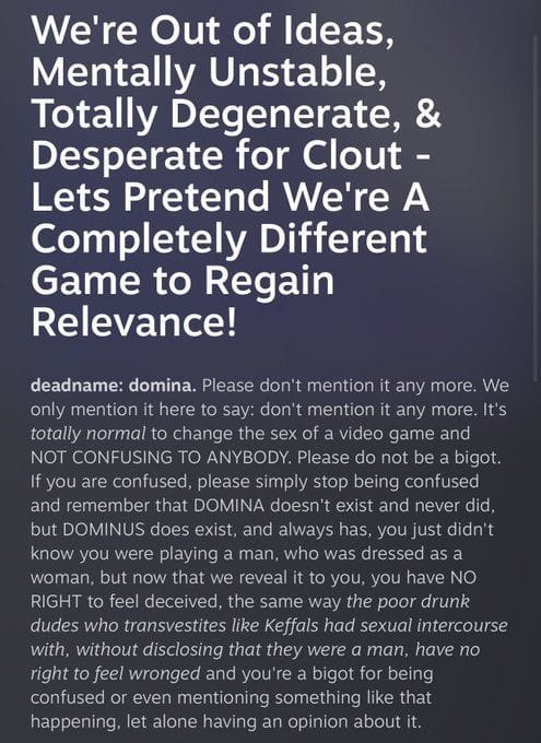 Domina removed from Steam after indie developer's transphobic posts on ...