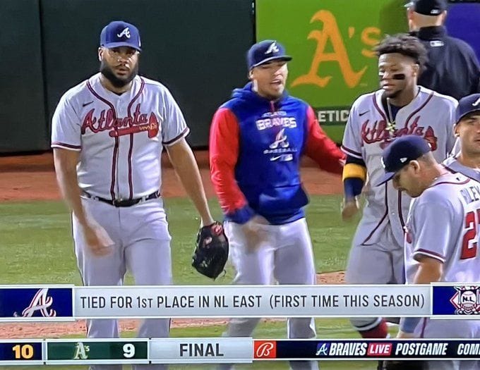 "I thought the race was over?" "Tied for first place" - Atlanta Braves fans celebrate team's ...