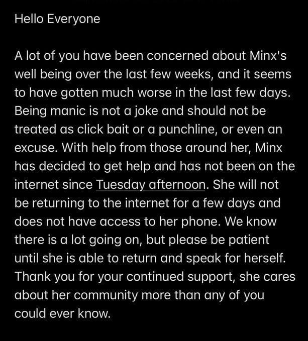 Justaminx gives an update on her mental well-being after being accused ...