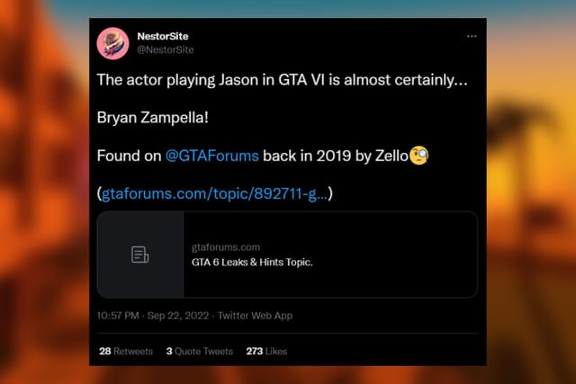 Alleged GTA 6 actor makes another possible hint on Twitter