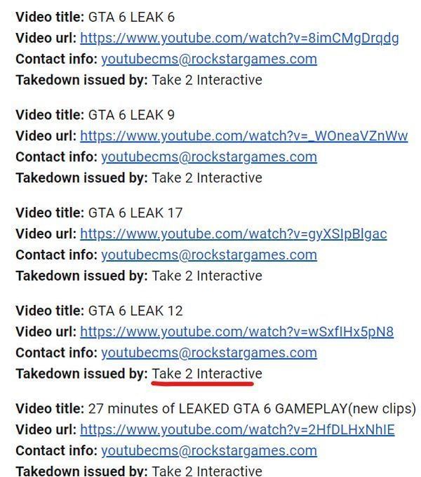 Take-Two allegedly taking down any video discussing GTA 6 leak