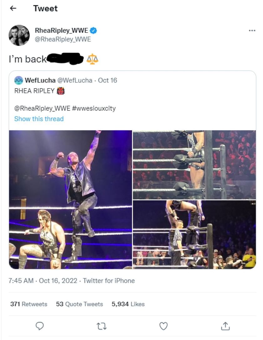 Rhea Ripley sends three word message after her WWE in-ring return