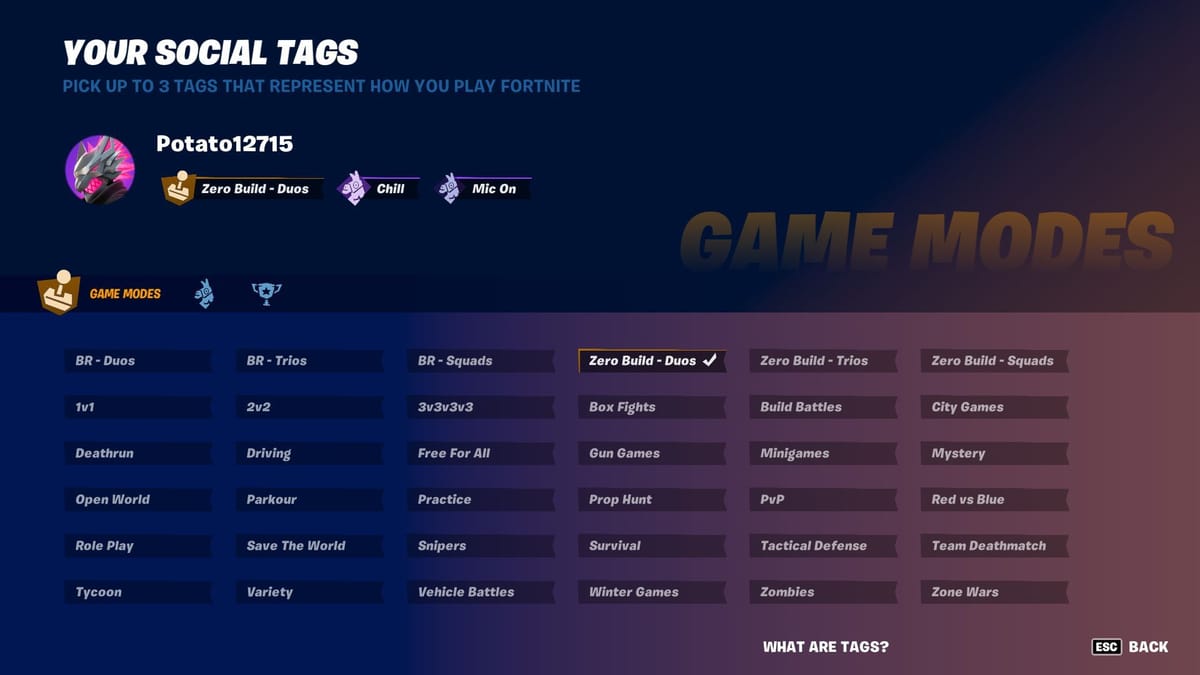 All Fortnite Social Tags as of Chapter 3 Season 4