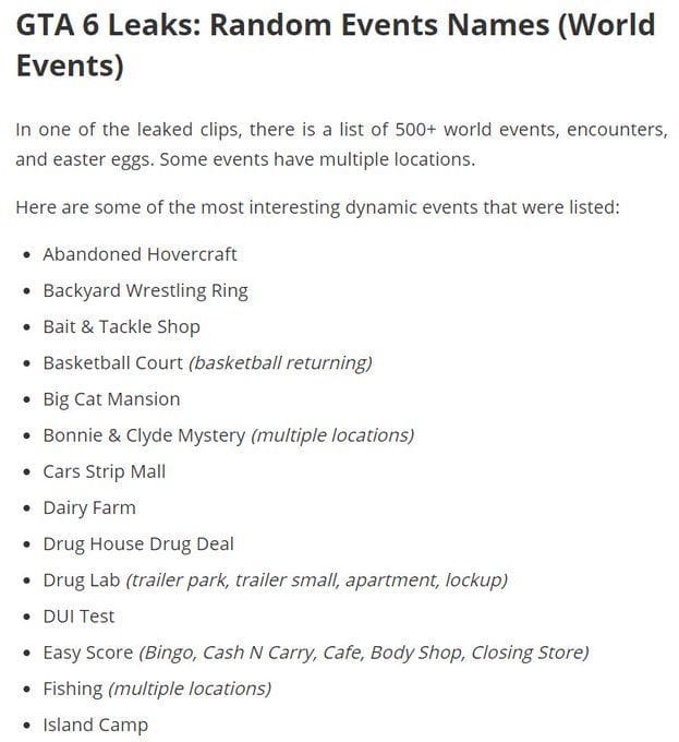 GTA 6 leaker reveals possible names of multiple in-game world events