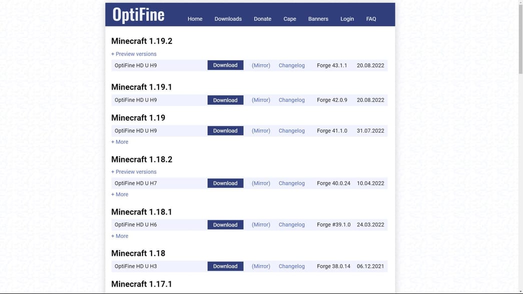 How to download older version of Minecraft OptiFine mod