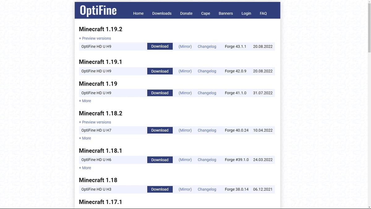 How to download older version of Minecraft OptiFine mod