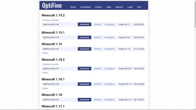 How to download older version of Minecraft OptiFine mod