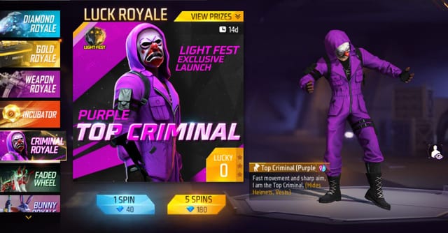 How to get Purple Top Criminal Bundle in Free Fire through Criminal ...