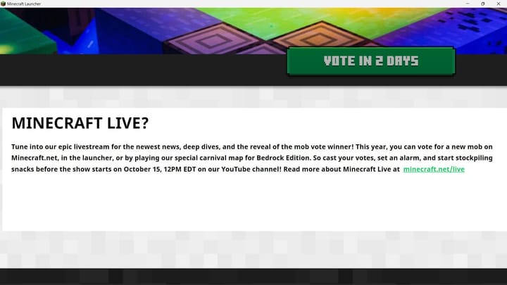 Minecraft Live tab added to official game launcher