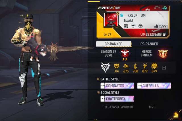 KreckGamer's Free Fire ID, stats, rank, guild, YouTube earnings, and more