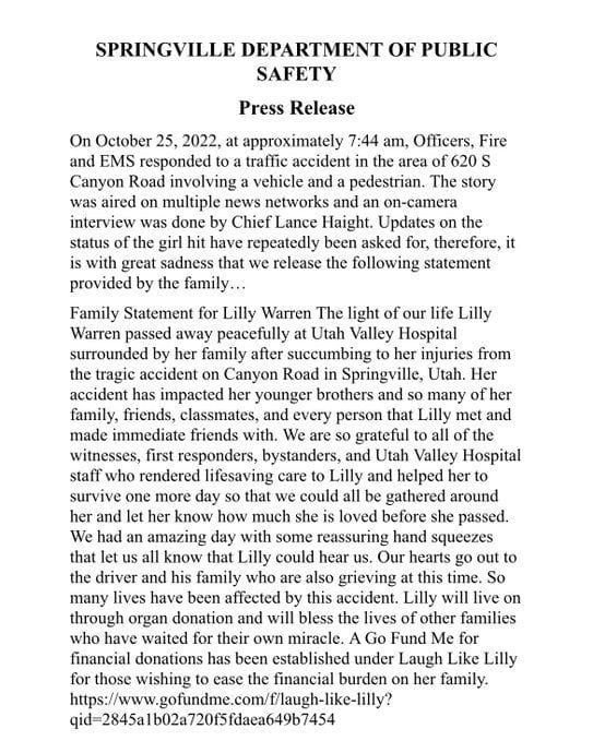 Lilly Warren GoFundMe raises more than $58000 as Utah teen is killed by ...