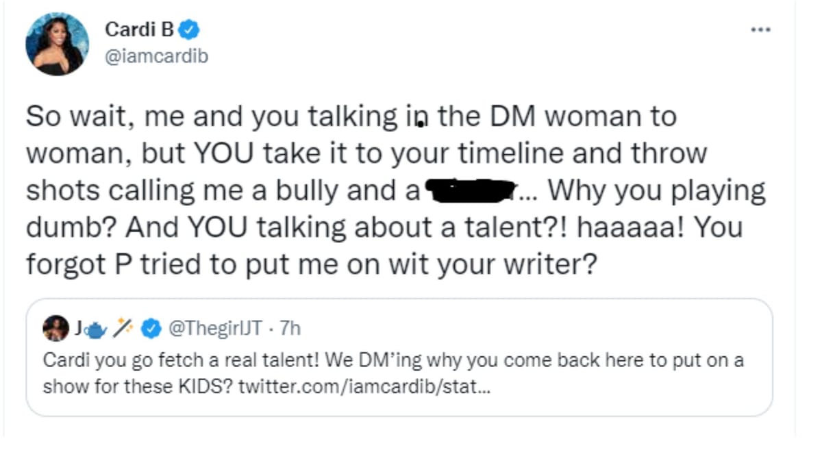 “You talking about a talent?”: Cardi B and JT beef explained amid ...