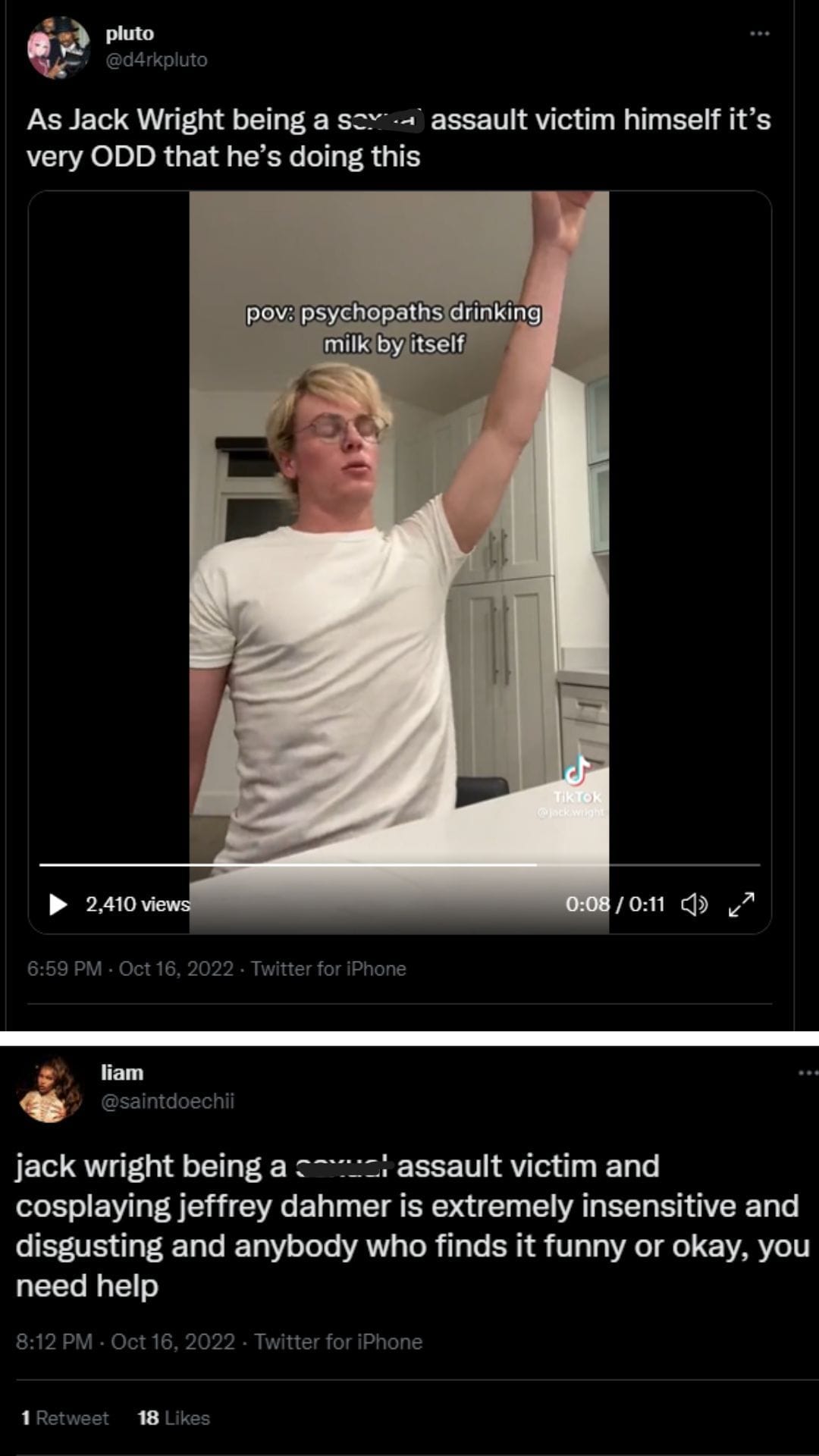 "Him being a victim of SA....": Jack Wright slammed over cosplaying as Jeffrey Dahmer in viral ...