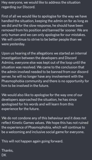 Phasmophobia developers apologize and remove Discord admin after social ...