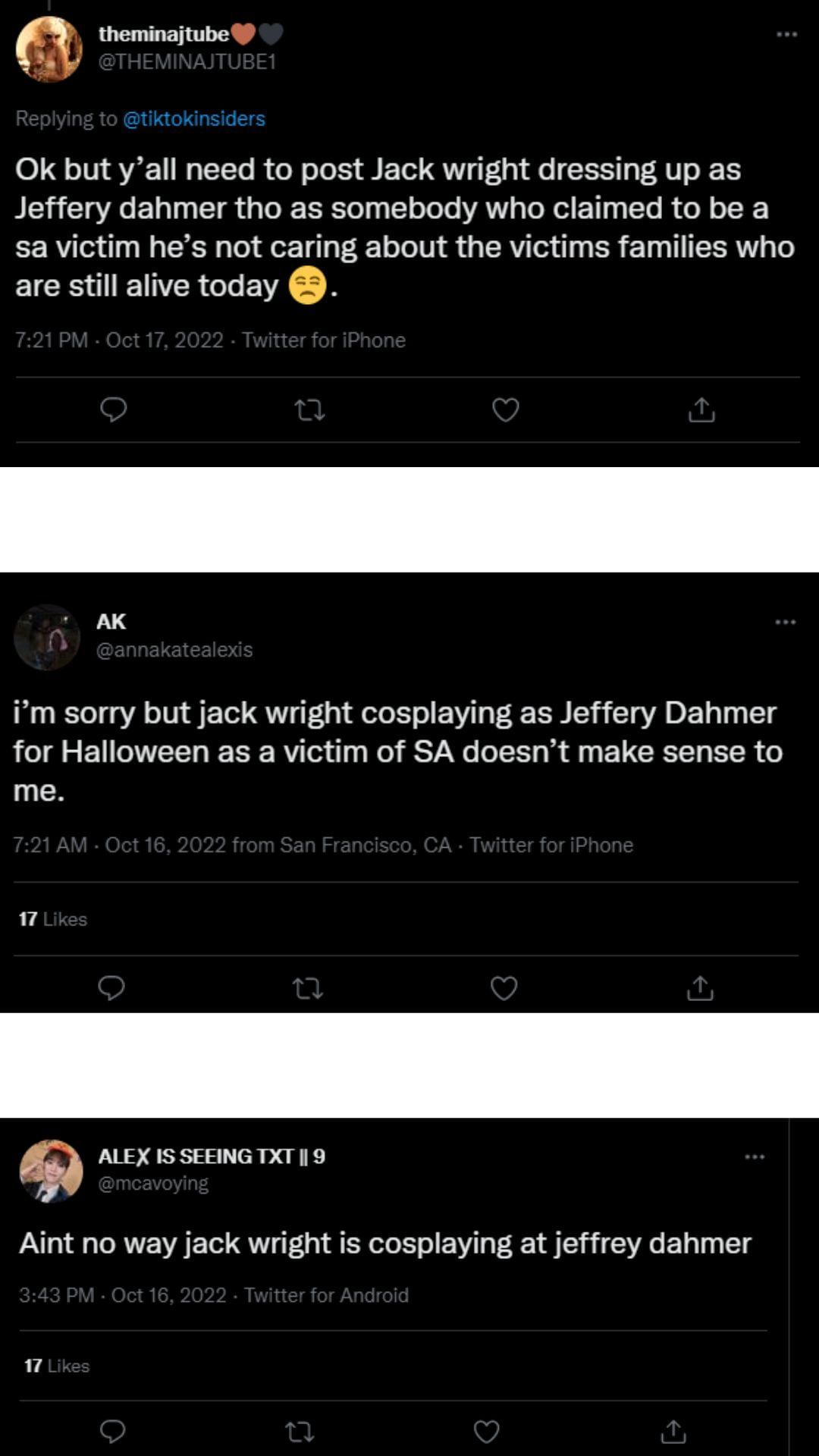 "Him being a victim of SA....": Jack Wright slammed over cosplaying as Jeffrey Dahmer in viral ...