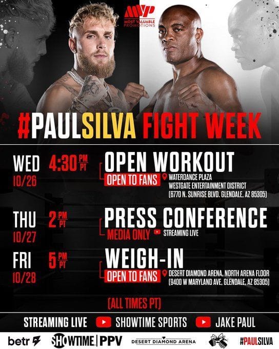 Jake Paul vs. Anderson Silva weigh-in details