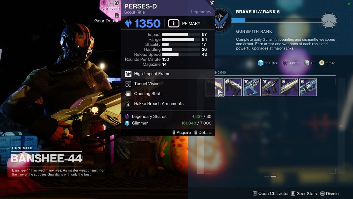 Banshee-44 is selling a PvE god roll Funnelweb in Destiny 2 right now ...