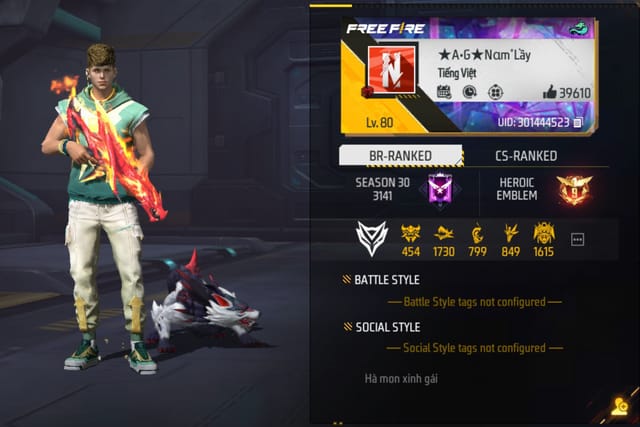 Nam Lay's Free Fire ID, stats, guild, rank, YouTube earnings, and more