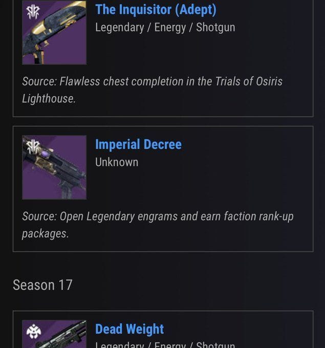 Destiny 2 database has old Menagerie weapons registered under current ...