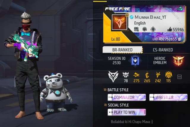 Munna Bhai Gaming’s Free Fire MAX ID, stats, headshots, and monthly income in October 2022