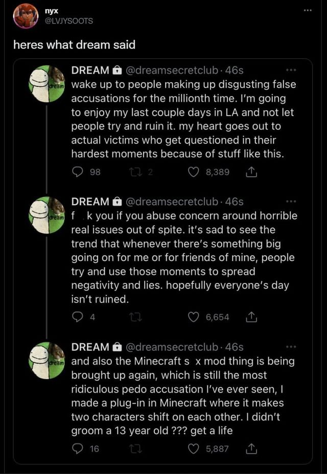 "It's sad to see the trend": Dream responds to grooming accusations on ...